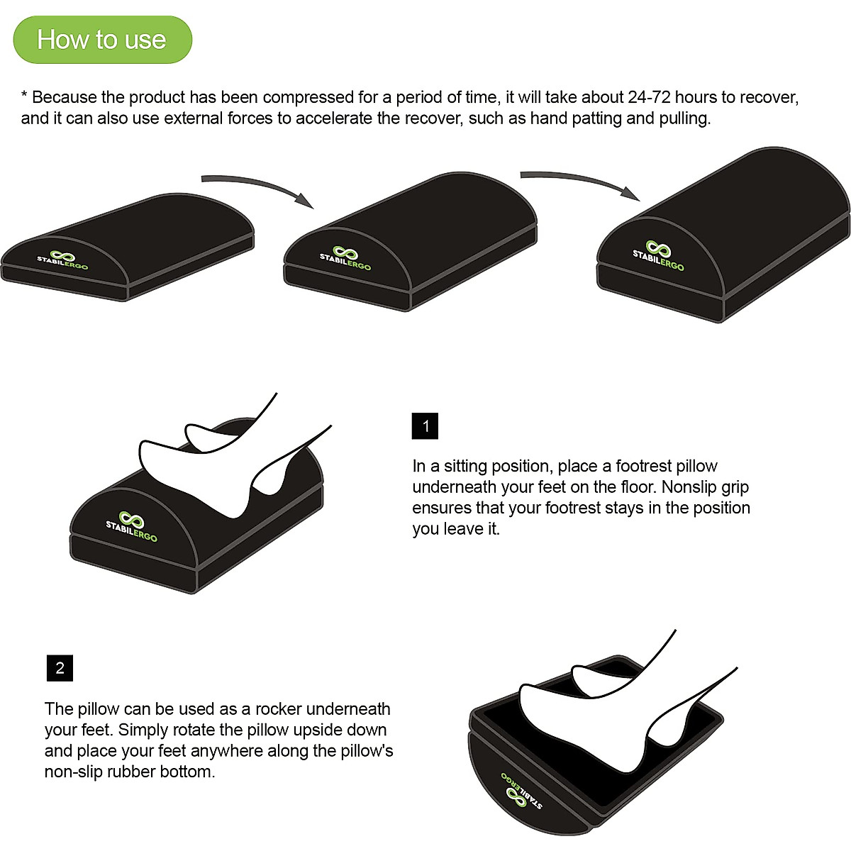 STABILERGO Foot Rest for Under Desk at Work, Ergonomic Office Desk Foot Rest, Adjustable Foot Rest, Under Desk Footrest with Washable Cover, Desk Foot Stool Work from Home Accessories