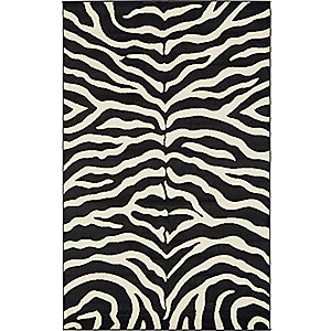 Unique Loom Wildlife Collection Animal Inspired with Zebra Design Area Rug, 5 x 8 ft, Black/Ivory