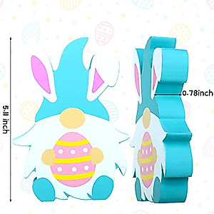 3 Pieces Easter Gnomes Shape Wood Sign Cute Standing Gnomes Easter Wood Crafts Easter Themed Freestanding Table Decorations for Desk Office Home Party (Gnome and Rabbit)