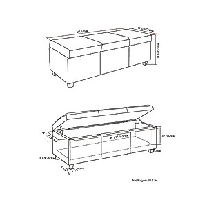 SIMPLIHOME Avalon 48 inch Wide Contemporary Rectangle Storage Ottoman Bench in Red Vegan Faux Leather, Assembled, for the Living Room, Entryway and Family Room