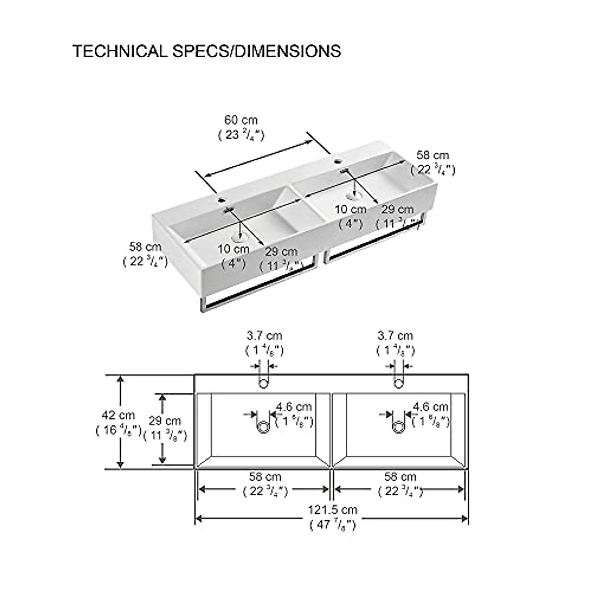Wall Mount Bathroom Sink 40" (48" x 16")