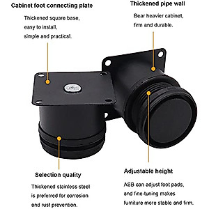 weideer 4-Pack 2 Inch Stainless Steel Furniture Legs Cabinet Adjustable Round Kitchen Feet for DIY Furniture+16pcs Screw (Black 50x50mm)