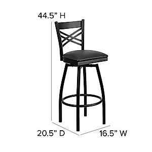 Flash Furniture Hercules Series "X" Back Metal Restaurant Barstool, Modern Upholstered Armless Bar Height Chair for Restaurants and Kitchens, Black