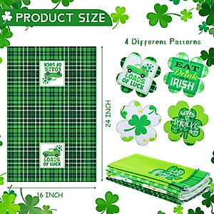 4 Pieces St. Patrick's Day Dishtowel Buffalo Plaid Shamrock Clover Towel Shamrock Kitchen Dishcloth Decorative Bathroom Towel for Kitchen Home Supplies, 16 x 24 Inches