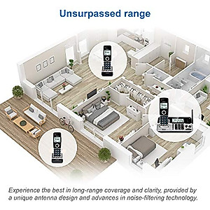 VTech VS113-5 Extended Range 5 Handset Cordless Phone for Home with Call Blocking, Connect to Cell Bluetooth, 2" Backlit Screen, Big Buttons, and Answering System, Silver & Black