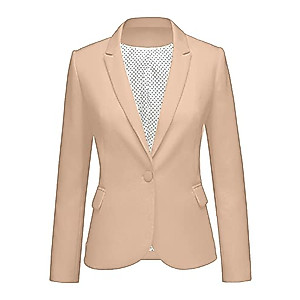 luvamia Women's Notched Lapel Neck Long Sleeves One Button Pocketed Blazer Jacket Wear to Work Suit Light Jackets for Women Casual Tan Blazer Women Sienna Sand Size X-Large