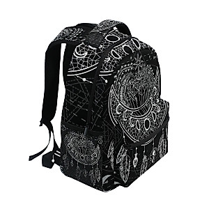 U LIFE Backpack School Bags Laptop Casual Bag for Boys Girls Kids Men Women Black Vintage Moon Sun Mandala Floral Flowers