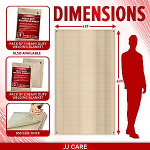 JJ CARE Welding Blanket - 1 Pack 4ft x 6ft Welding Mat - 850GSM Fiberglass Welding Blanket with Brass Grommets, Welders Blanket for Grill, Smoker Welding Blanket Heavy Duty, Welding Tarp & Shield