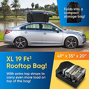 BAGMATE Waterproof Car Roof Bag - Car Rooftop Cargo Carrier Bag – 19 Cubic Ft Roof Rack Cargo Carrier, includes Anti-Slip Mat, 4 Door Hooks, Reinforced Zipper/Buckle, with or without Rack