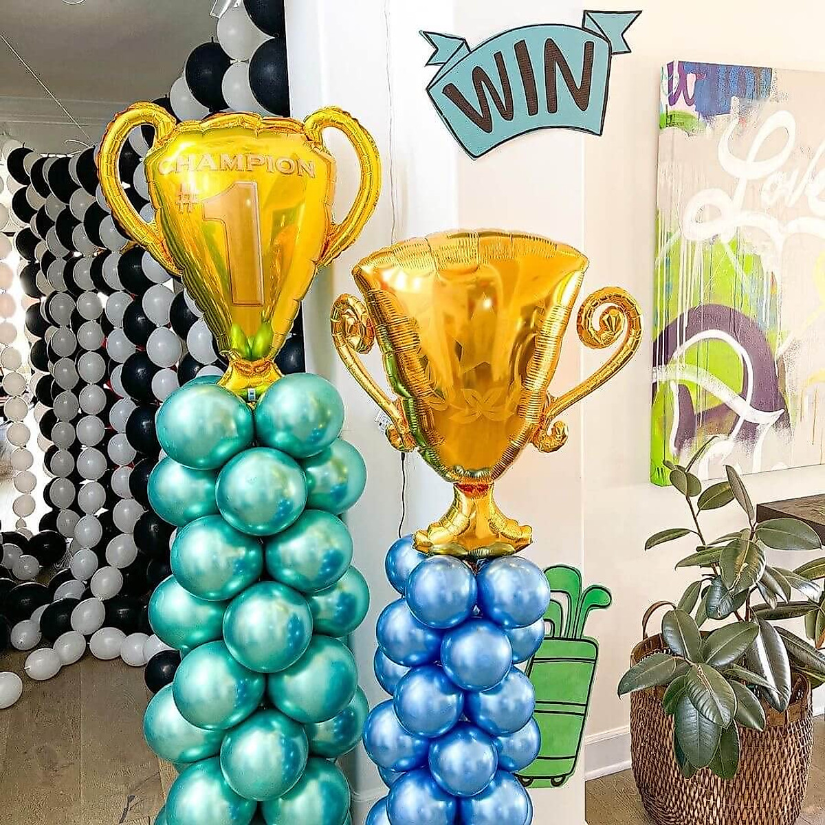 4 Pack Gold Champion Foil Balloons Champion Trophy Mylar Balloons Soccer Football Basketball Anniversary Birthday Games Party Decorations