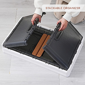 AVUX 8.5 Gallon White Stackable Storage Bin with Front Open Doors and Organizing Lid (Pack of 3)