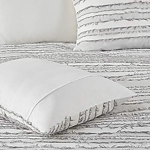 Urban Habitat Avery 100% Cotton Clipped Jacquard Duvet Casual Stripe Design, All Season Comforter Cover Modern Bedding Set with Matching Sham, Decorative Pillow, Full/Queen, Grey 5 Piece