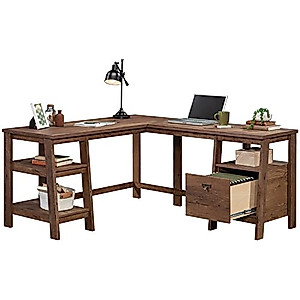 Sauder Trestle L-Shaped Trestle Desk in Vintage Oak, Vintage Oak Finish