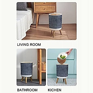 IBPNKFAZ89 Small Trash Can with Lid Dark Blue Jeans Texture Denim Garbage Bin Wood Waste Bin Press Cover Round Wastebasket for Bathroom Bedroom Kitchen 7L/1.8 Gallon