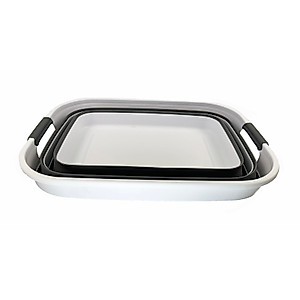 SAMMART Collapsible Plastic Laundry Basket with Dual Grip Handles 27L (7.1 Gallons) -Foldable Pop Up Storage Container/Organizer - Portable Space Saving Washing Tub/Hamper (1, White/Steel Grey)