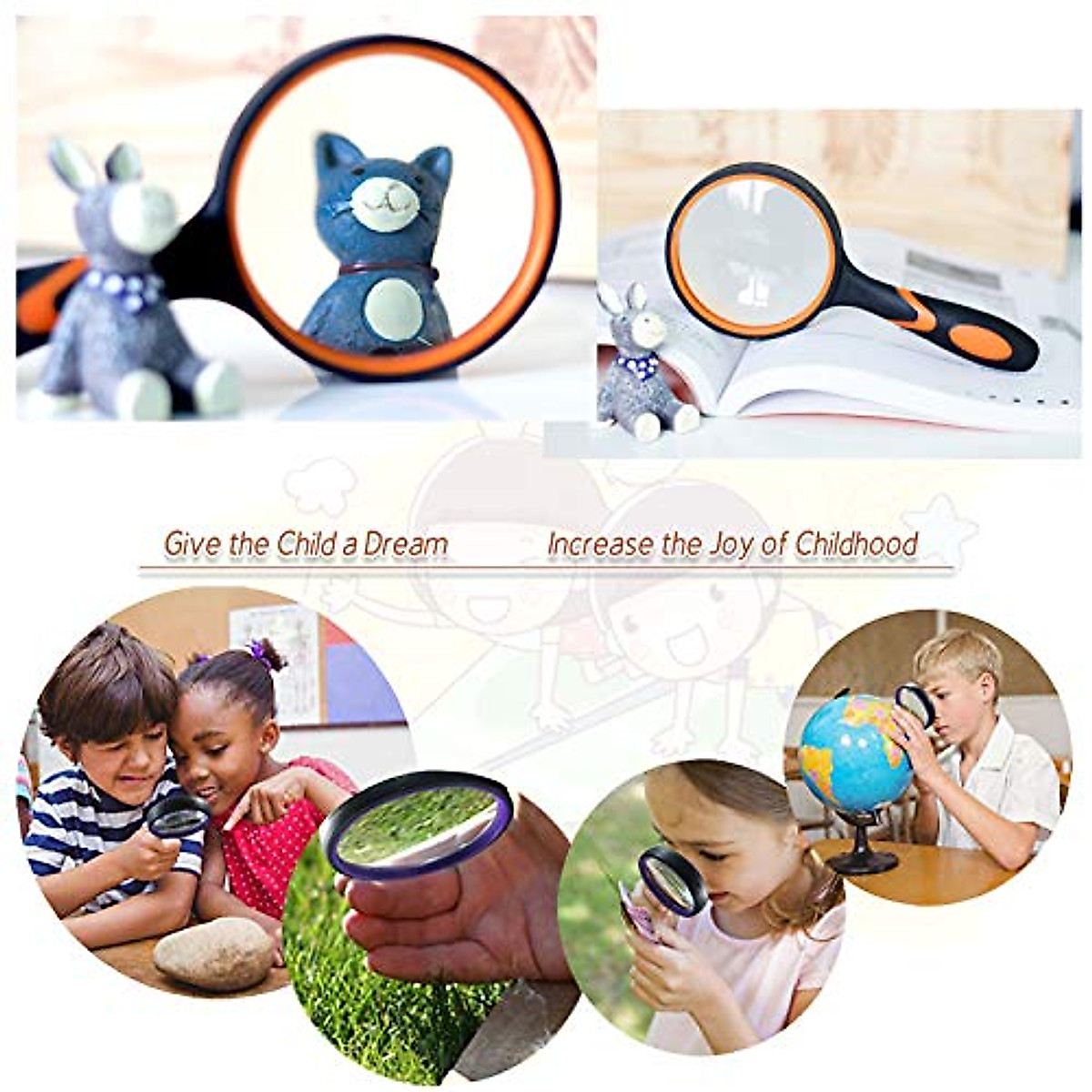 2Pcs 10X Handheld Magnifying Glass Authentic for Kids Seniors, 75MM Thickened Magnifying Lens & Non-Slip Handle with Rope Reading Magnifier for Book Reading, Hobby Observation, Science (Purple+Green)