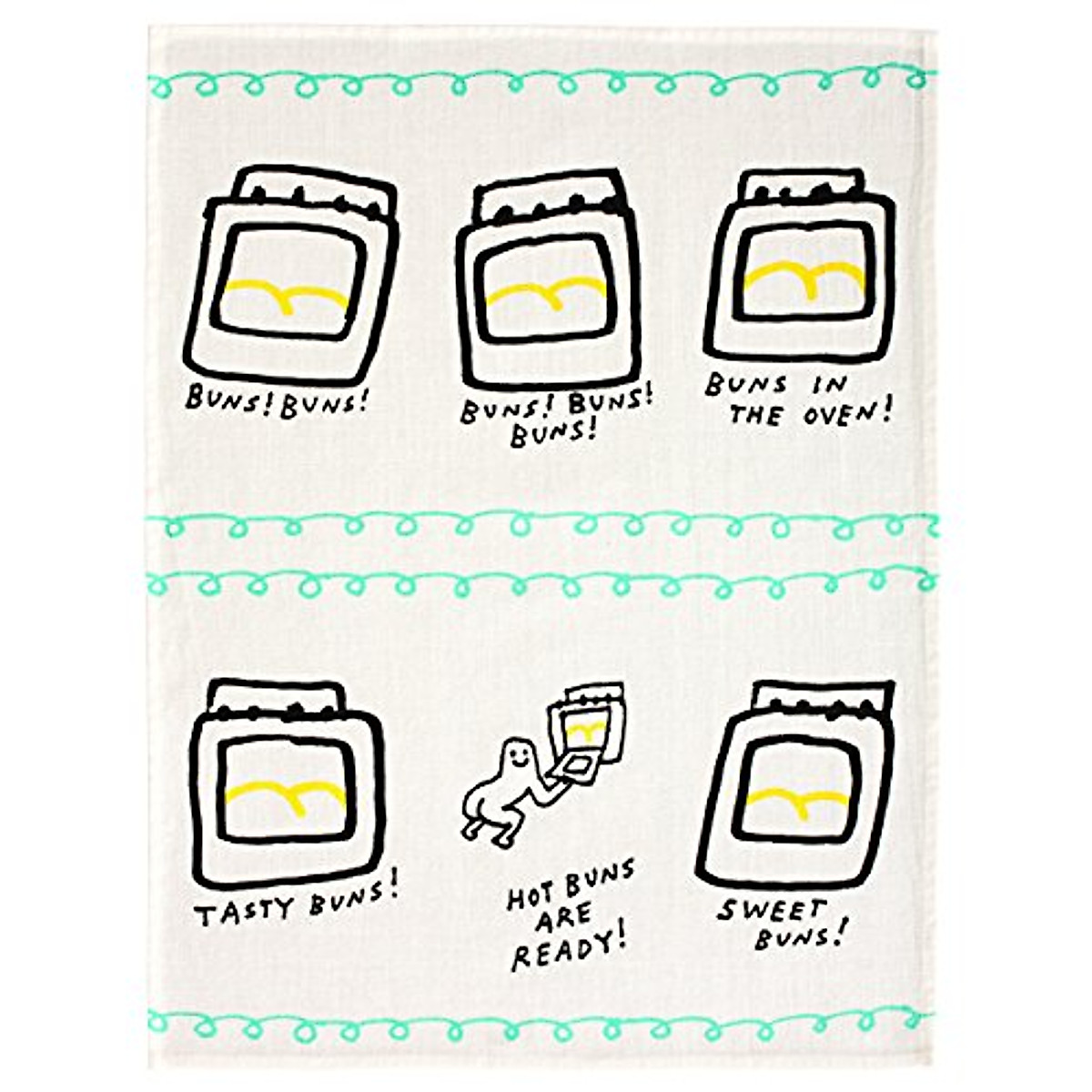 Blue Q Dish Towel, Hot Buns Are Ready (featuring cartoon tushy, bum, fanny). 100% Cotton, Funny and Functional, Screen-Printed in Rich Vibrant Colors, Measures 28"h x 21"w