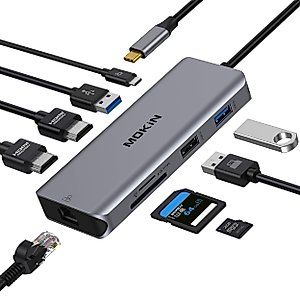 USB C Dual HDMI Adapter, USB C Laptop Docking Station 9 in 1 Triple Display Multiport Dongle, Type C Hub with 2 HDMI, 100W PD, Ethernet, 3 USB and SD/TF Card Reader for HP/Dell/Lenovo/Surface Laptop