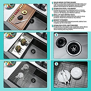 24 Black Farmhouse Kitchen Sink - iAnomla 24 x22 Inch Gunmetal Gunmetal Black Stainless Steel Farmhouse Apron Front Workstation Kitchen Sink 16 Gauge R10 Single Bowl Farm Sink with Cutting Board