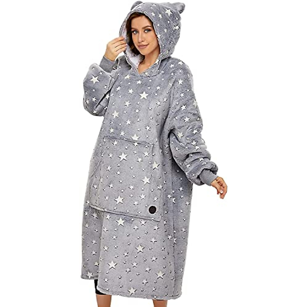 THREE POODLE Wearable Blanket Hoodie, Glow in The Dark Sherpa Hoodie, Oversized Hooded Blanket Sweatshirt for Adults Women Men Kids, Extremely Cozy, Warm, Soft, and Fuzzy