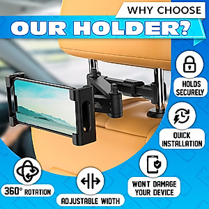Adjustable Tablet Holder for Car Headrest 5.51-11" - Swivel Tablet Mount Car Headrest Tablet Holder Car Headrest Phone Holder Back Seat Phone Holder for Car Tablet Holder - Car Seat Phone Holder Mount