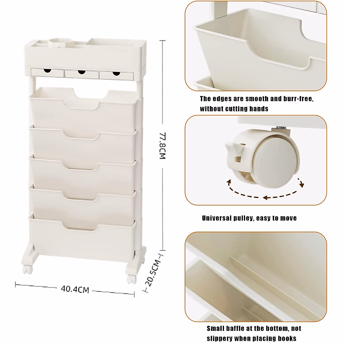 EMENAR 6 Tier Storage Bookshelf, Kids Movable Book Rack Unique Bookcase, Large Capacity Organizer Bookshelves Book Shelf Tall Narrow for Children Students in Bedroom Living Room