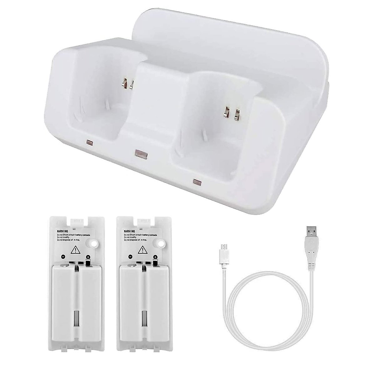Charging Station for Wii U Gamepad and Remote Controller - Rechargeable Battery Power with USB Cord, Dock Stand and Replaceable 2800mAh Packs - Compatible with Motion in Nintendo WiiU（White）