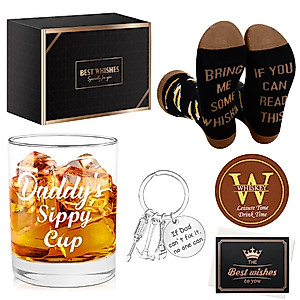 Dad Gifts from Daughter, Son, Kids, Wife - Unique Birthday Father's Day Gift for Dad, Father, Papa, Stepdad, Hushand, Cool Present Ideas for Family Dad, Daddy's Sippy Cup Whiskey Glasses Gift Set