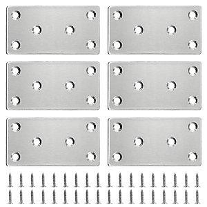BokWin 6Pcs Silver Mending Bracket Plate, 80 x 40 x 2mm Stainless Steel Heavy Duty Flat Corner Brace for Wood, Metal Straight Fixing Joining Shelf Support Corner for Shelves, Furniture and Cabinet