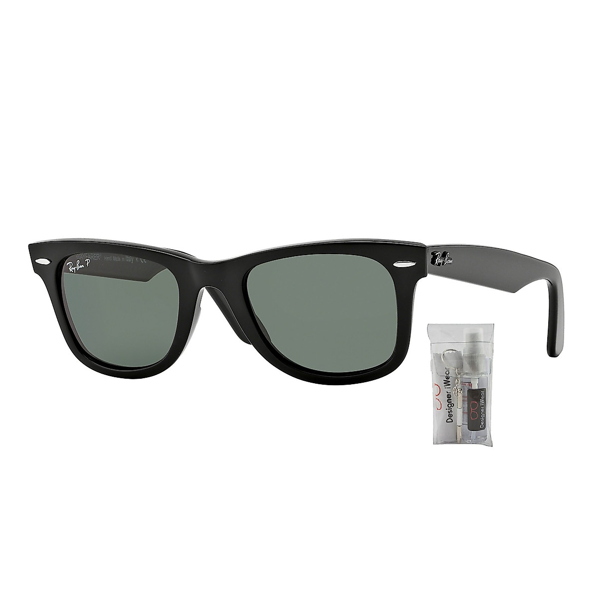 Ray-Ban RB2140 WAYFARER 901/58 50M Black/Green Polarized Square Sunglasses For Men For Women + BUNDLE with Designer iWear Eyewear Kit (LARGE)