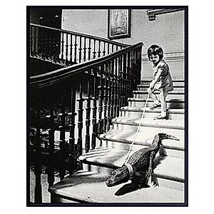 Goth Room Decor Photo - Funny Gothic Wall Art - New York City Wall Art Decor - Creepy Girl With Alligator Crocodile Vintage Picture - Weird Humorous Gift - 8x10 Photo