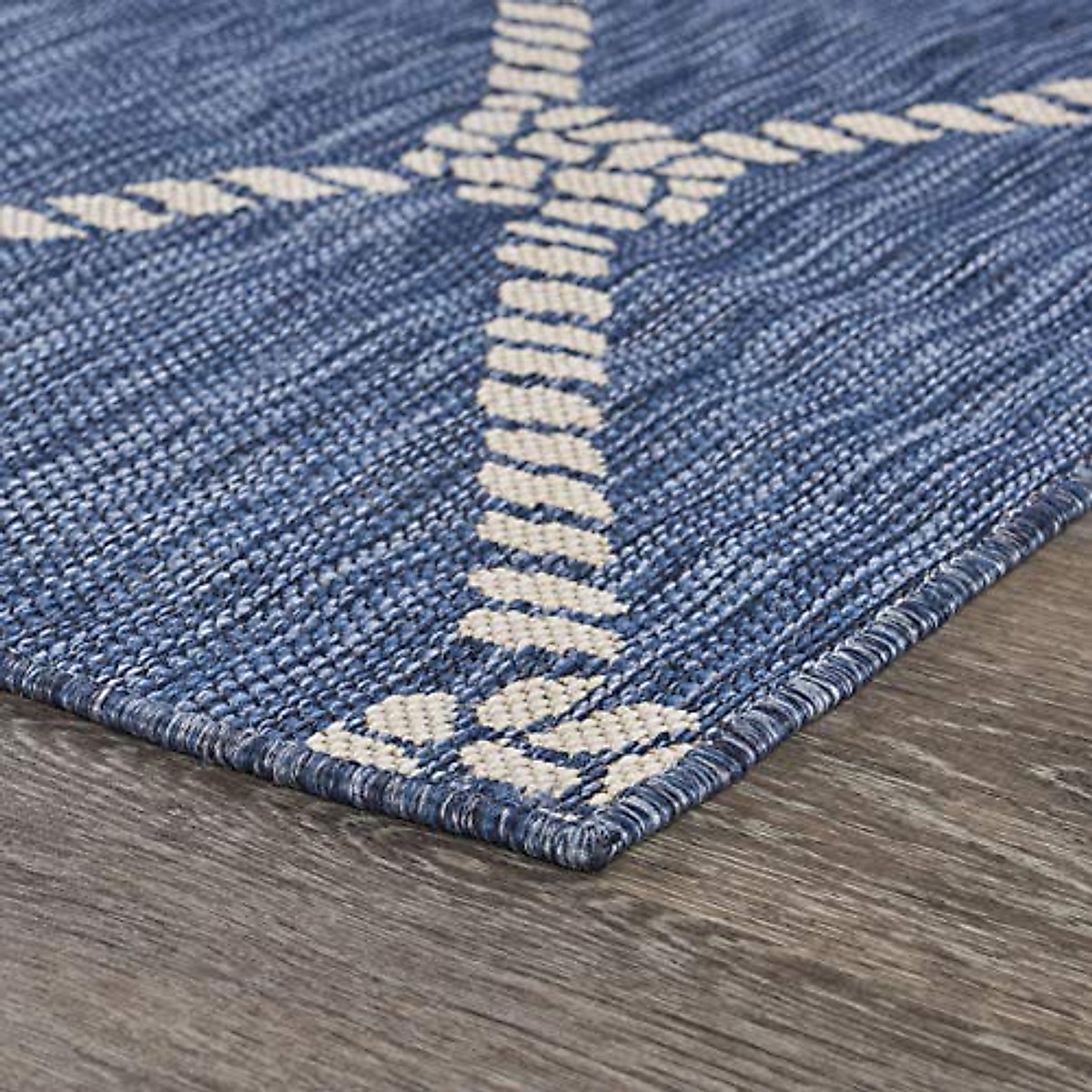 Lr Home Ox Bay Seamas Nautical Knot Indoor Outdoor Rug, Navy/White, 5'3" x 7'0"