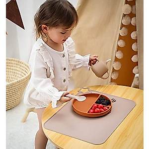 Moonkie Silicone Placemats for Baby & Kid, Stain Resistant Non-Slip Toddler Food Mats Eating Table Mat with 2 Packs(Ether/Sage