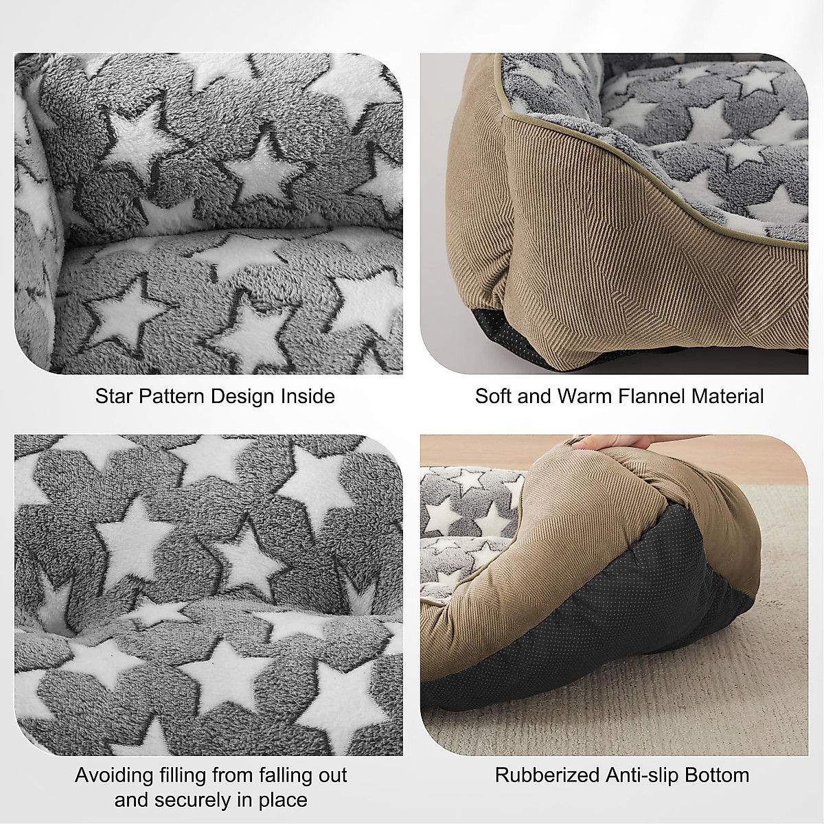 SIWA MARY Dog Bed for Small Dogs, Rectangle Small Dog Bed,Cat Beds for Indoor Cats, Orthopedic Dog Bed,Washable Dog Bed for Puppy and Pet with Non-Slip Botttom, Comfort&Calming S (20"x 19"x 6") Brown