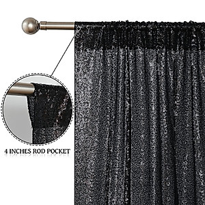 Sugargirl Halloween Black Sequin Backdrop Curtain 4 Panels 2FTx8FT Glitter Black Background Drapes Sparkle Photography Backdrop for Party Wedding Birthday Wall Decoration