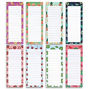 8 Magnetic Notepads - Large Notepads for Grocery List, Shopping List, To-Do List, Reminders, Recipes -Magnetic Back- Memo Notepad with Realistic Fruit Designs | 60 Sheets per Pad 9 x 3.5 inch (8 Pack)