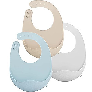 PandaEar 3 Pack Super Light Silicone Baby Bibs for Boys Girls| Waterproof Baby Bibs with Pocket Food Catcher, Soft Adjustable Silicone Feeding Bibs