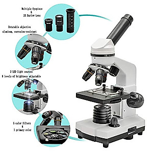 Starboosa Microscope 80X-1600X for Kids Beginners Lab Compound Monocular Microscopes with Optical Glass Lenses & LED Illumination - Microscope with Smartphone Adapter for Kids Beginner