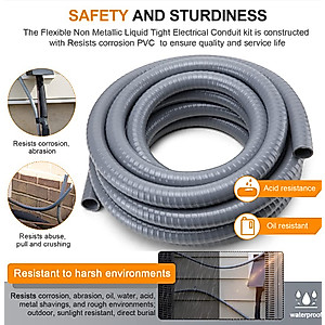 DWALE Liquid-Tight Conduit and Connector Kit, Flexible Non-Metallic Electrical 3/4inch 25ft Conduit, with 5 Straight and 3 Angle Fittings Included, 3/4 in. Dia.