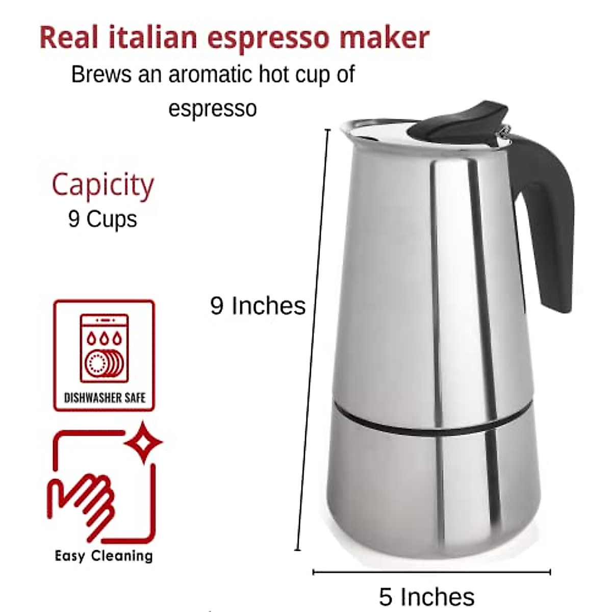 Mixpresso 9 Cup Coffee Maker Stovetop Espresso Coffee Maker, Moka Coffee Pot with Coffee Percolator Design, Stainless Steel Stovetop Espresso Maker, Italian Coffee Maker 450ml/15oz