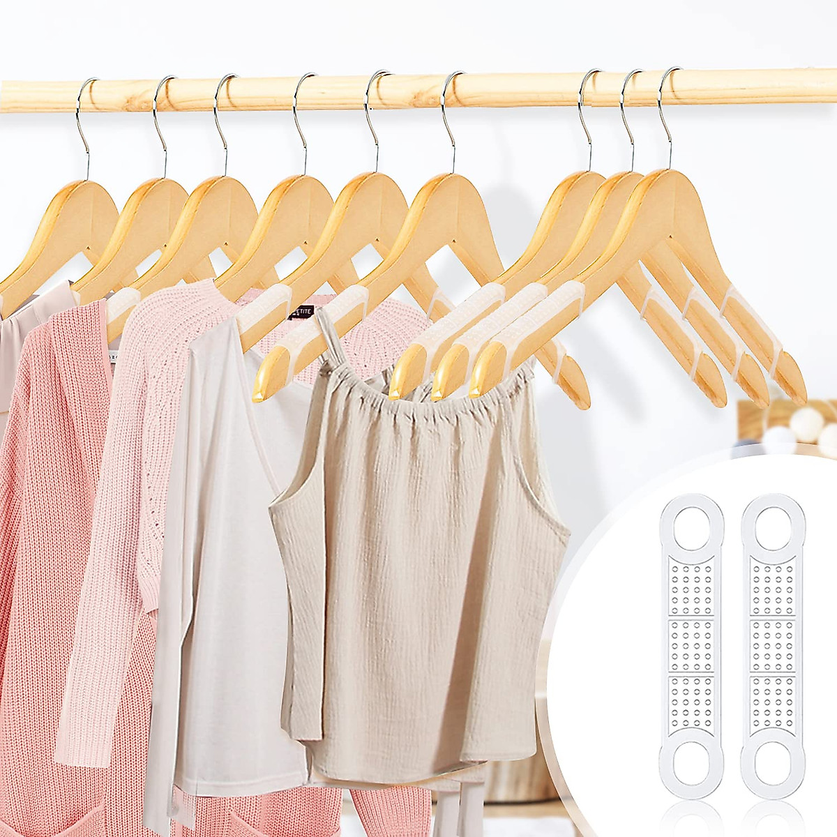 100 Pieces Clear Clothes Hanger Grips Non-Slip Rubber Clothing Hanger Strip Shoulder Strips for Wood Plastic Hangers Closet