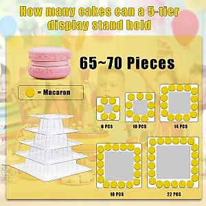 5 -Tier Macaron Tower Stand, Square Tiered Dessert Cake Display Stand Serving Tray for Birthday Party,Wedding,Baby Shower, French Macarons, Bakery Decor -Transparent
