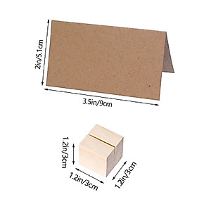 mifengda 20 Pieces Wood Place Card Holders Table Number Holders Stands Small Table Sign Holders Display Rustic Wooden Card Holder with Brown Paper Cards for Wedding Reception Table Party Decoration