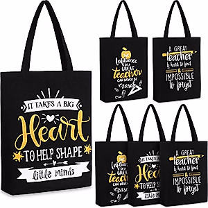 6 Pcs Teacher Tote Bag, Teacher Appreciation Gifts for Women, Teacher Appreciation Canvas Totes Bag, Teachers Gifts for Teachers Graduation Thanksgiving Day Christmas Gifts Teacher End of Year Gifts