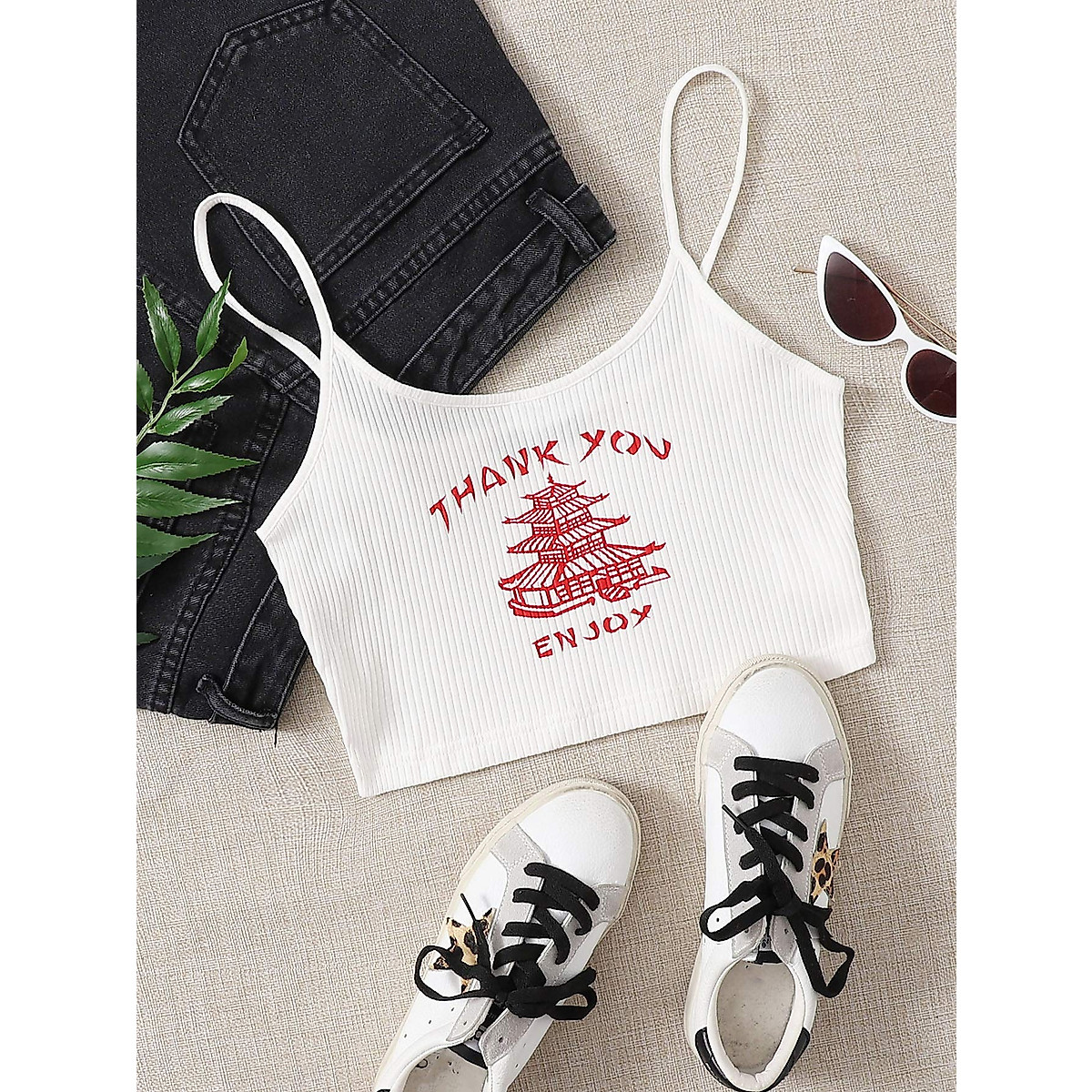 Floerns Women's Sleeveless Camisole Letter Print Crop Cami Top A White S