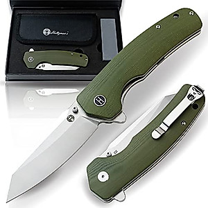 Holtzman's Gorilla Survival Folding Knife D2 Steel Blade G10 Tactical Handle Pocket Folding Knife EDC Giftset for Men (Silver and Green)