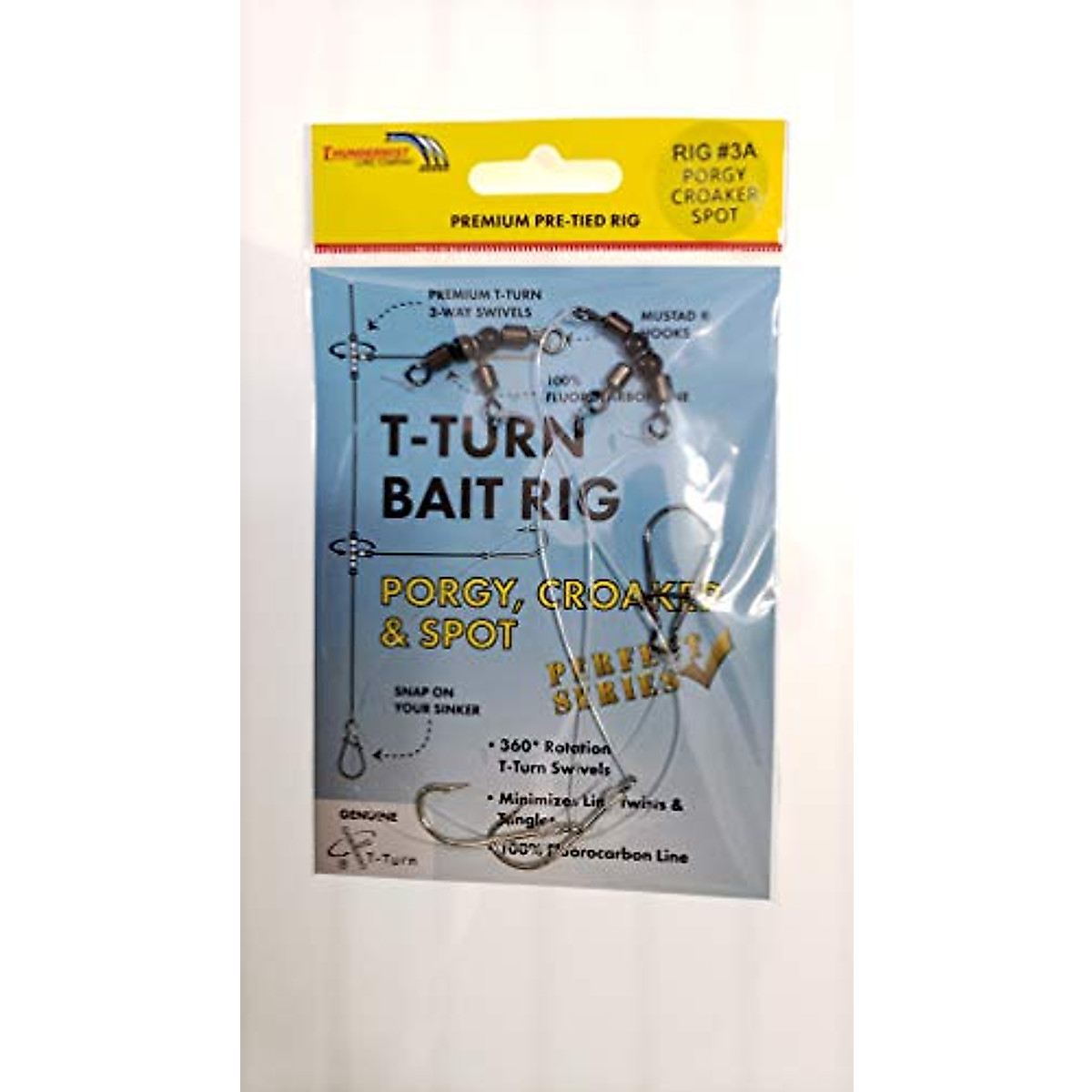 Thundermist Lure Company #3A Saltwater Porgy/Snapper/Croaker/Sea Trout/Tautog/Spot/High-Low Rig T-Turn Bait Rig, Clear