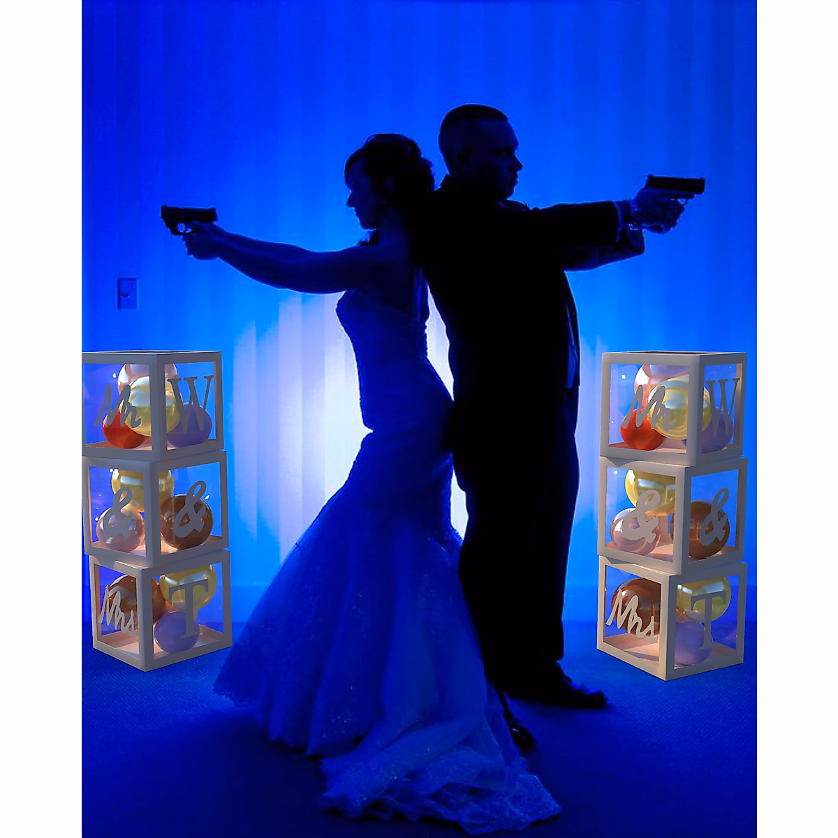 ximoogoooz Transparent Wedding Balloon Boxes 3PCS White Mr and Mrs Balloon Boxes with 56 Letters for Custom Name Balloon Box Backdrop for Wedding Bridal Shower Engagement Anniversary Party Supplies