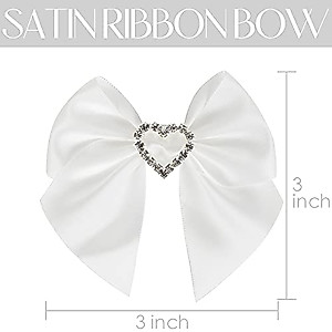 AIMUDI White Bows Satin Ribbon Rhinestone Bows 3" Premade Sparkle Bows with Gems Pre-Tied Craft Bows with Rhinestone Gift Bows for Wedding Sewing Crafts Gift Wrapping Baby Shower - 12 Counts