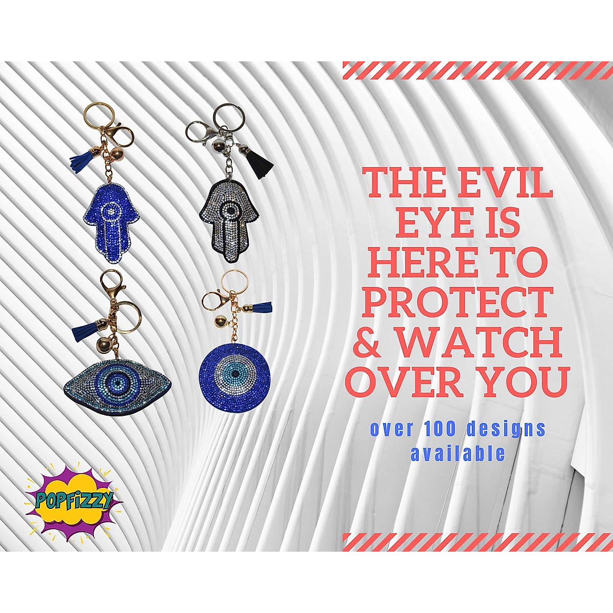 Popfizzy Evil Eye Keychain for Women Crystal Bag Charm Bling Purse Charm Crystal Backpack Clip for Girls Car Keyring